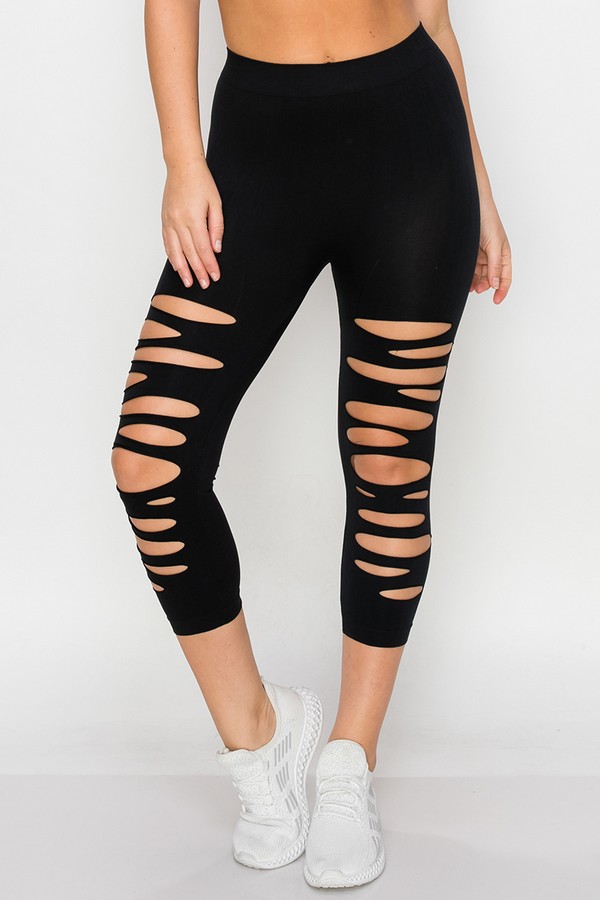 Ripped Up Torn Apart Capri Leggings Wholesale