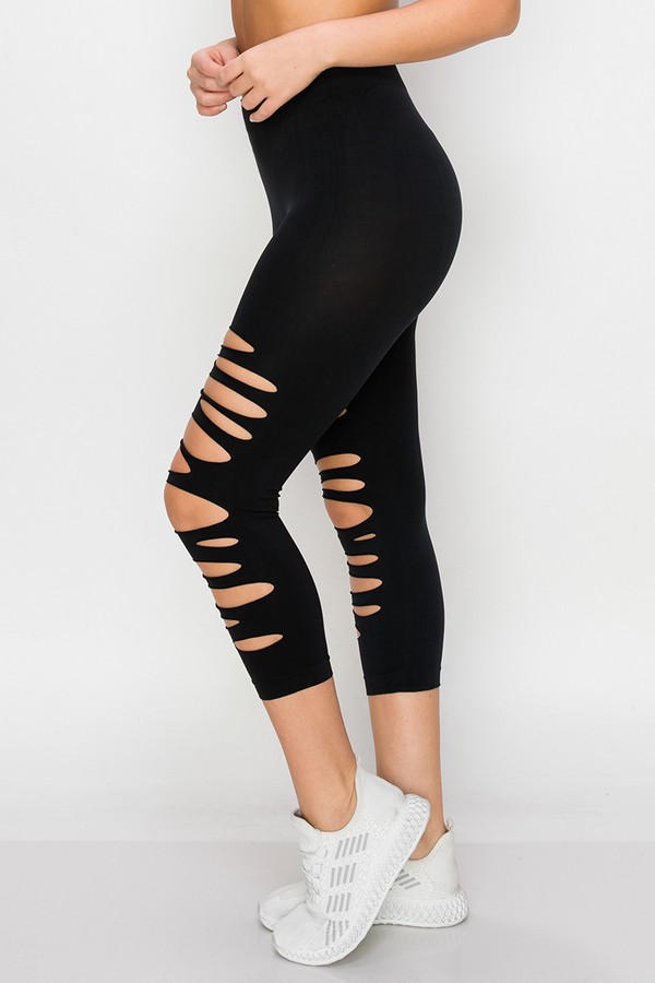 Ripped Up Torn Apart Capri Leggings Wholesale