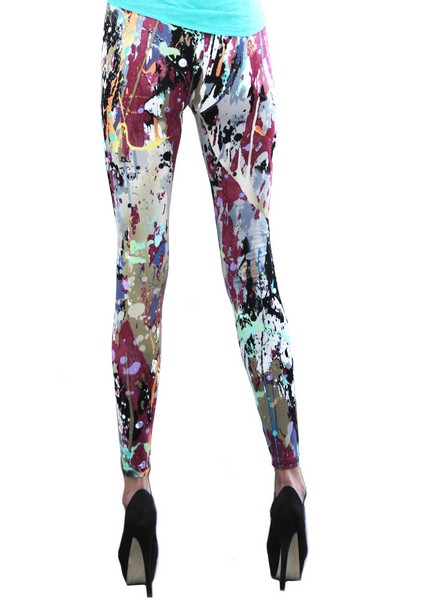 STELLA ELYSE PAINT SPLATTERED GRAFFITI PRINTED COTTON LEGGINGS ...